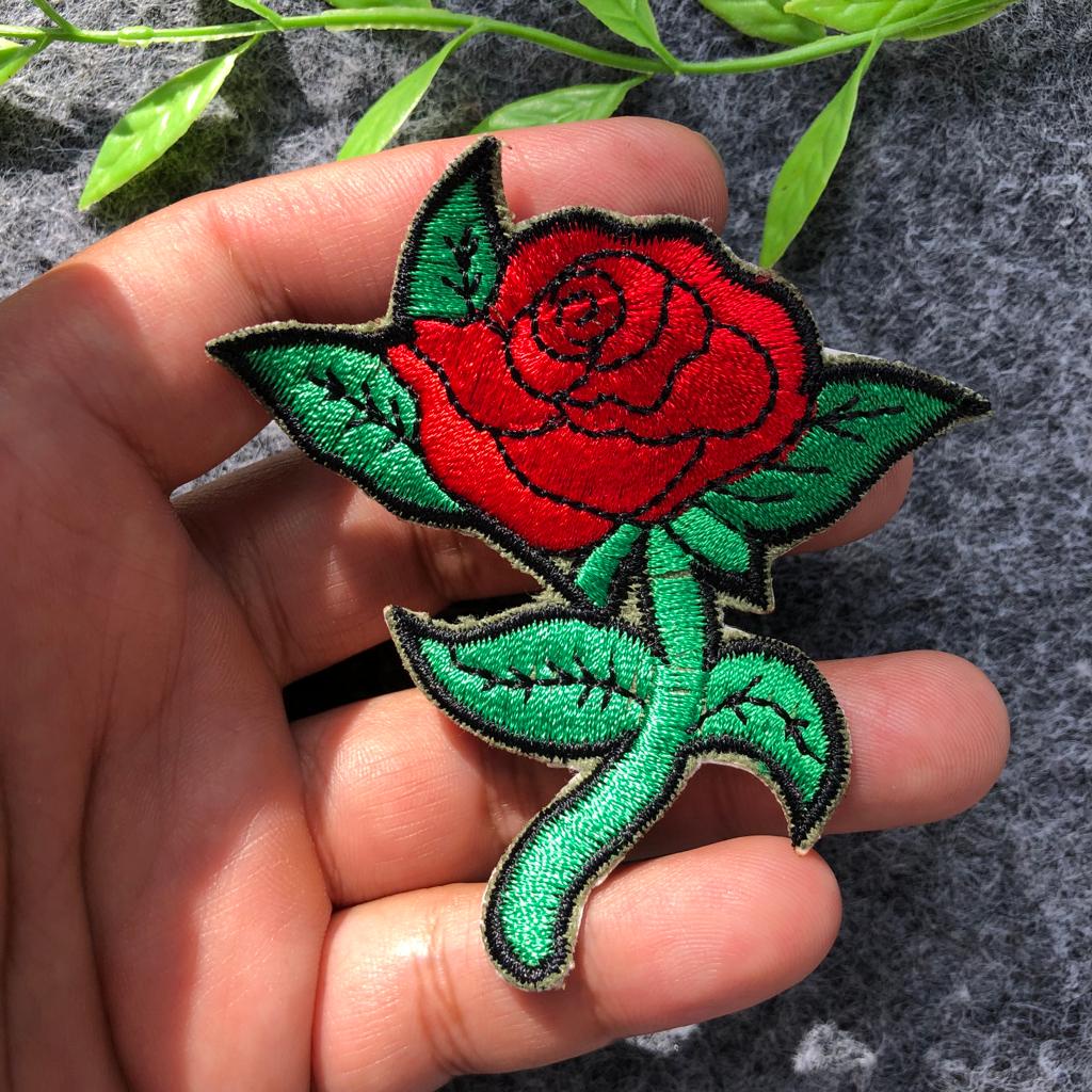 Jual Patch Gambar Bunga Mawar Plus Tangkai Emblem Tema Florist Emblem ...