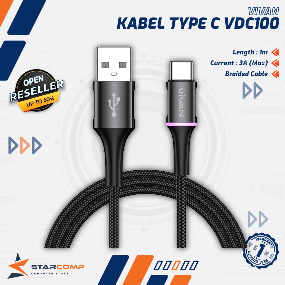 Jual VIVAN Kabel Type C 3A LED Light Quick Charge 100CM VDC100 | Shopee ...