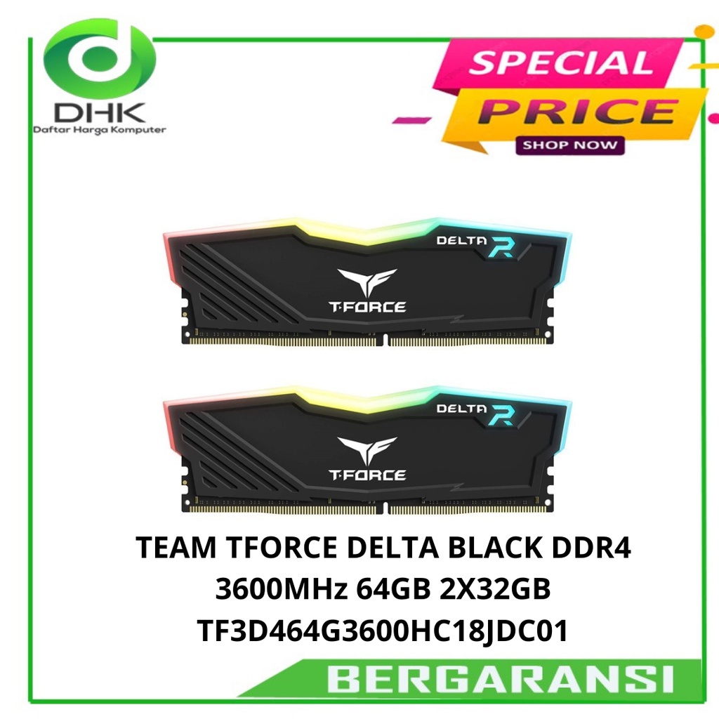 Jual TEAM TFORCE DELTA BLACK DDR4 3600MHz 64GB 2X32GB ...
