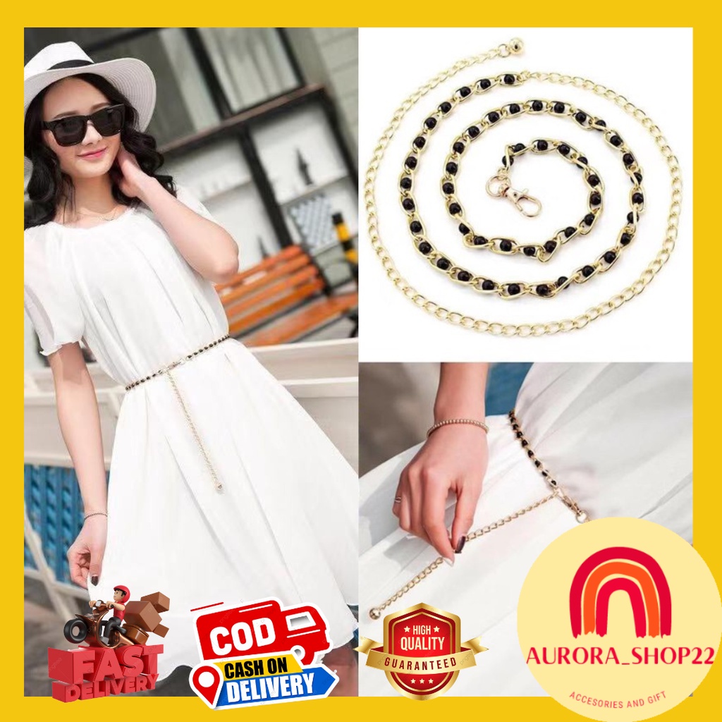 Jual [COD] IKAT PINGGANG RANTAI WANITA SABUK PERUT SLIM RANTAI DENGAN AKSEN MUTIARA IMPORT ALA ...