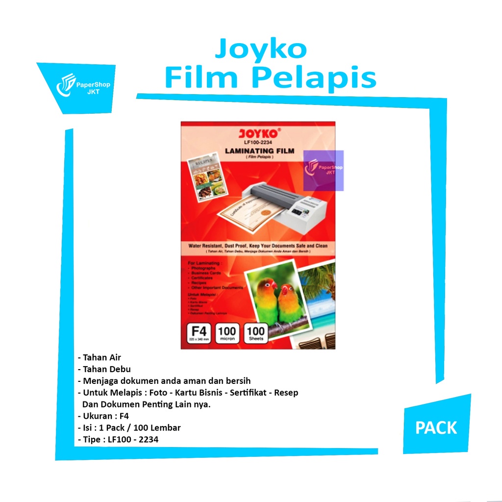 Jual JOYKO - Film Pelapis Folio - Laminating Film IF100 - 2234 F4 - Pack | Shopee Indonesia