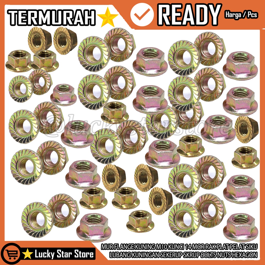 Jual MUR FLANGE NUT KUNING M10 KUNCI 14 MOR TOPI RAK PLAT PELAT ...