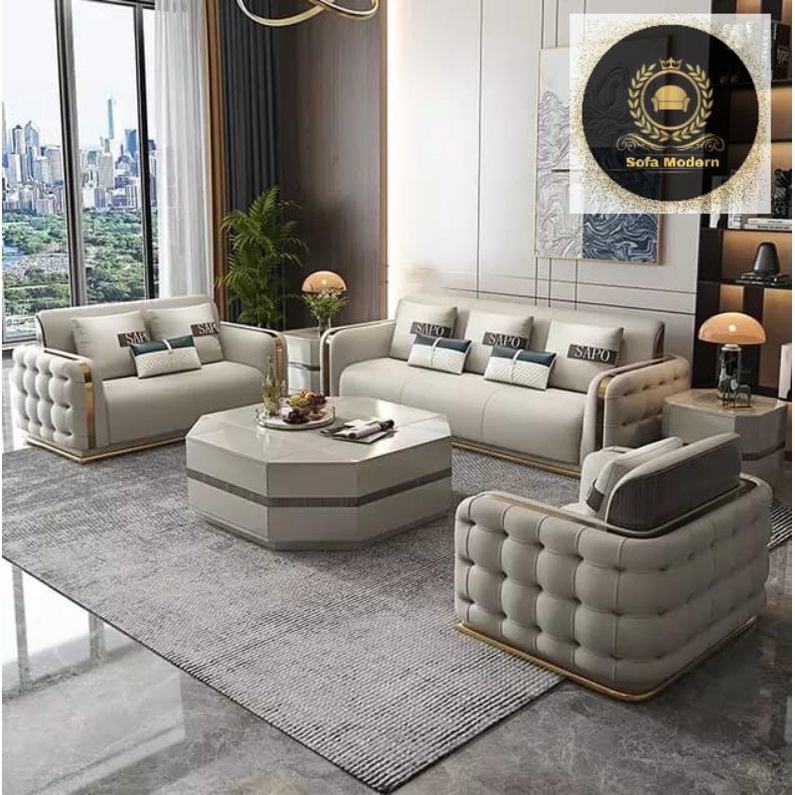 Jual Sofa Set Kulit Minimalis Ruang Tamu Gaya Eropa Kualitas Premium ...