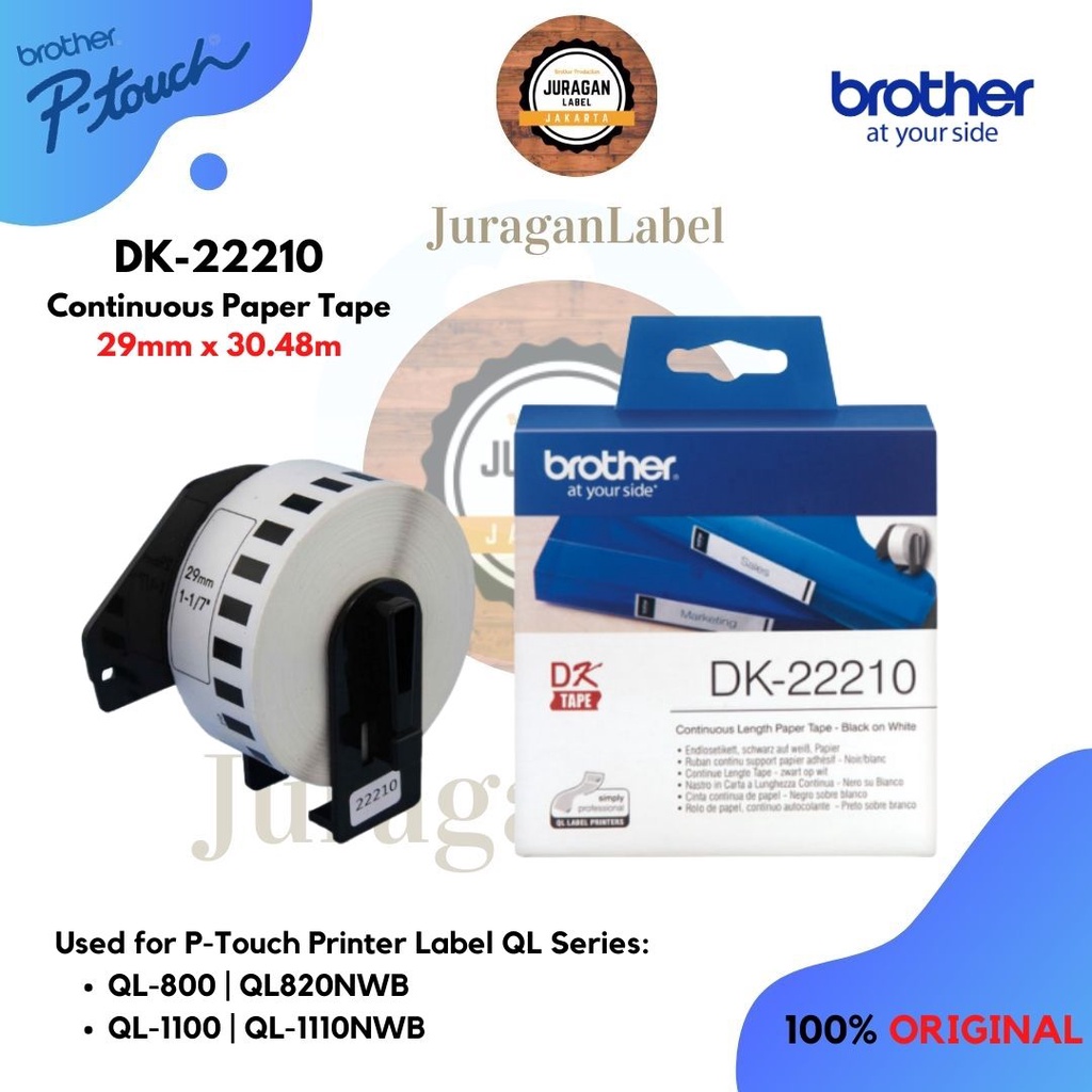 Jual BROTHER DK-22210 Continuous Paper Roll 29mm x 30.48m Label DK22210 ...