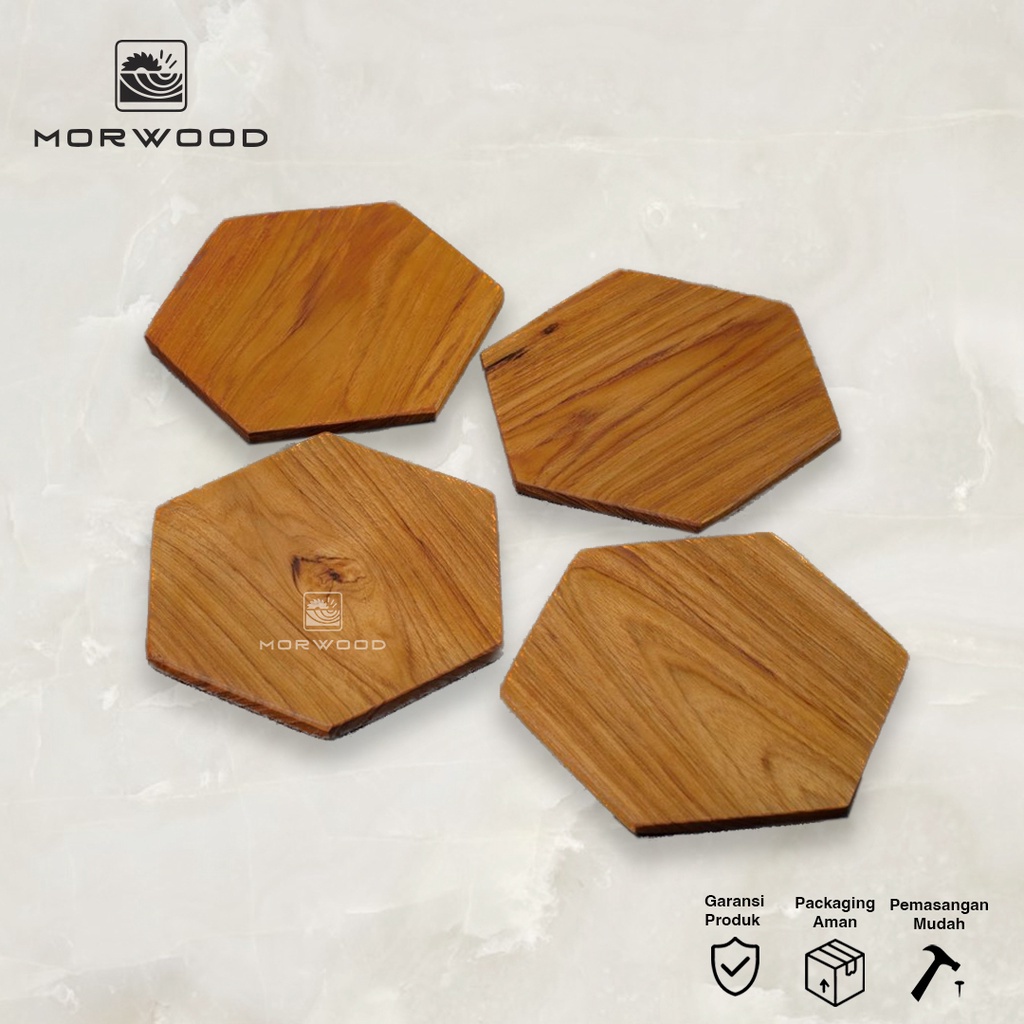 Jual Hexa Coaster Tatakan Gelas Kayu Jati / Mahoni Hexagon Food Grade ...