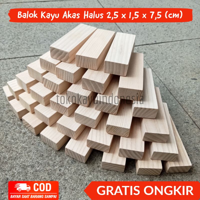 Jual Balok Kayu Akas Halus 2,5 x 1,5 x 7,5 cm Bahan Kayu Kerajinan ...