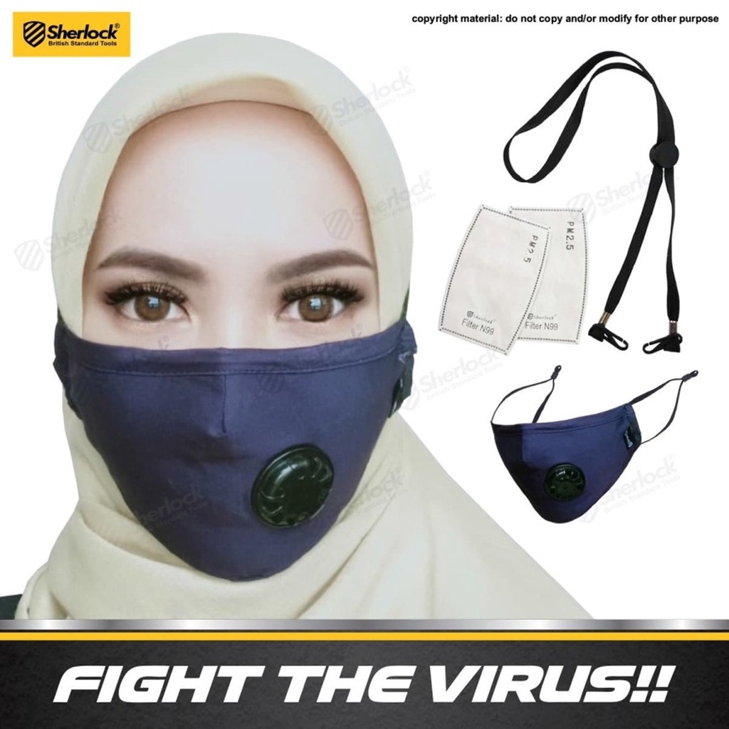 Jual Masker Kain Resfirator + Tali Hijab Sherlock with N99 Carbon ...