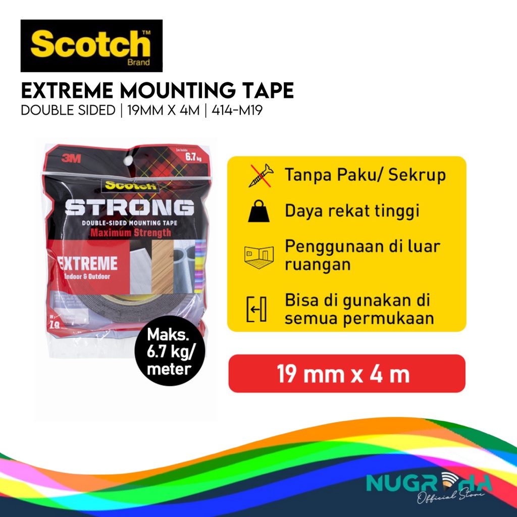 Jual 3M Scotch VHB Strong Outdoor Mounting Tape Permanen 19mm x 4m 414 ...