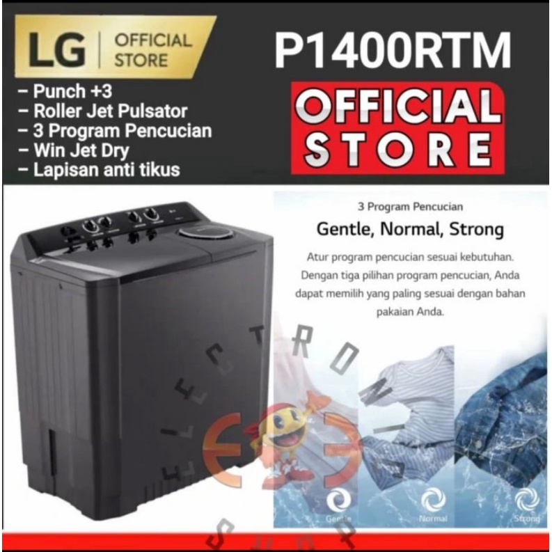 Jual Lg P1400Rtm Mesin Cuci 2 Tabung 14 Kg Anti Tikus - Hitam - P1400 ...
