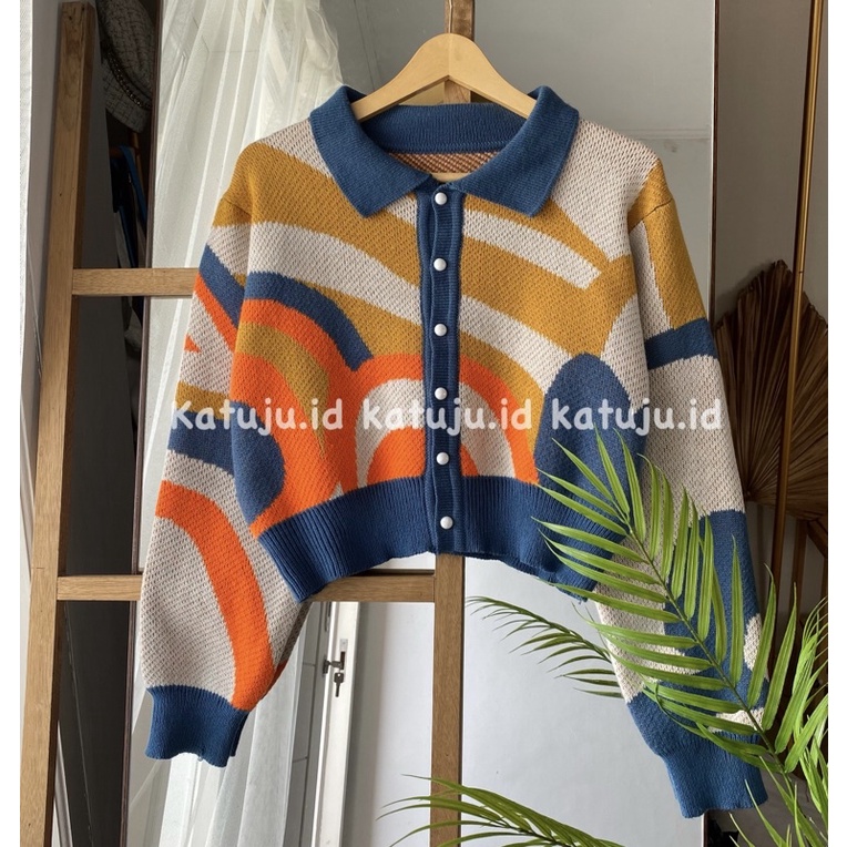 Jual CARDIGAN RAJUT CROP RAINBOW TOP PREMIUM QUALITY | Shopee Indonesia