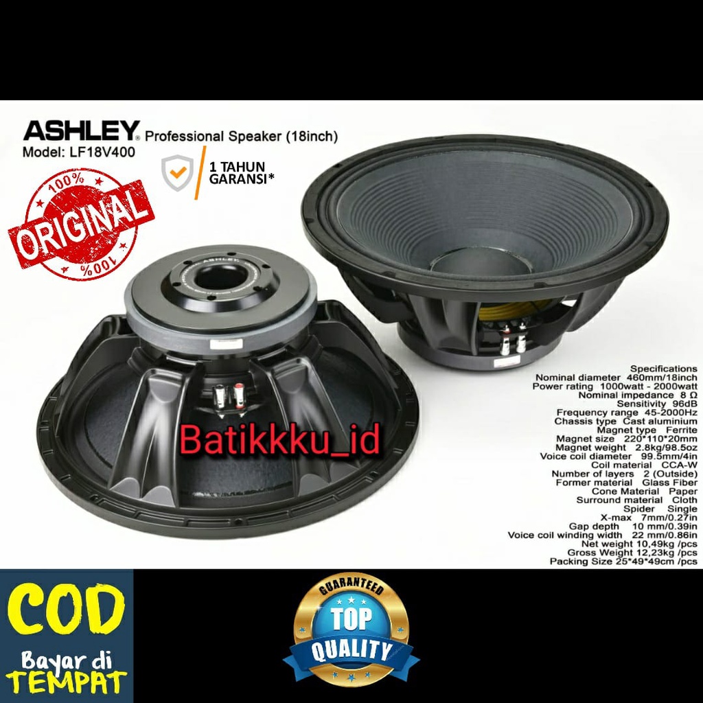 Jual Speaker Komponen Ashley LF18V400 LF 18 V 400 ORIGINAL 18 INCH 18V400 LF18 V400 | Shopee ...