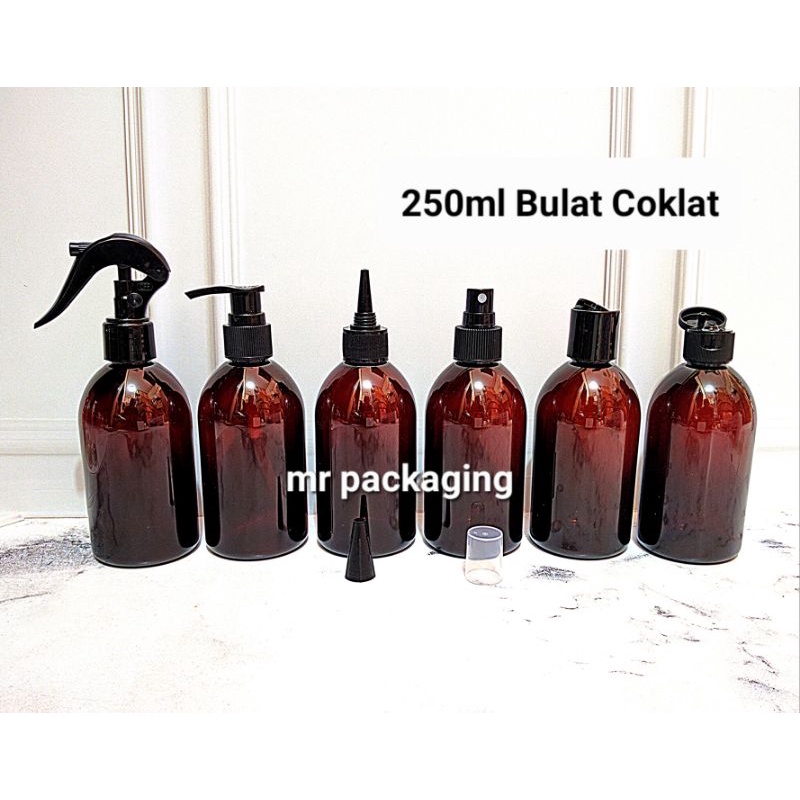 Jual Botol Plastik 250ml BULAT COKLAT AMBER isi ulang | Botol PET 500 ml reffil | botol pump ...