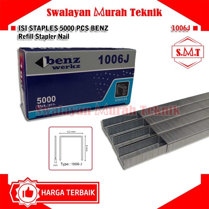 Jual BENZ Isi Staples Angin Air Stapler Refill 1006J Paku Tembak U 6mm ...