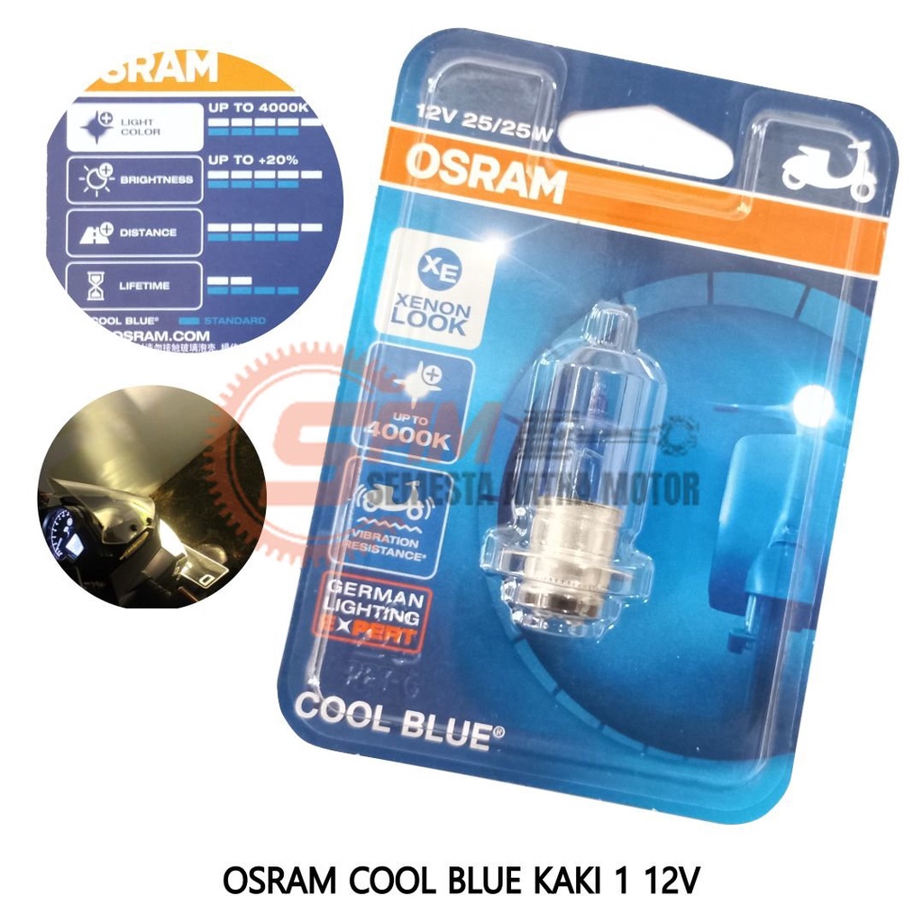 Jual Osram Cool Blue H6 Kaki 1 Halogen AC DC Lampu Depan Utama Motor Beat FI | Shopee Indonesia