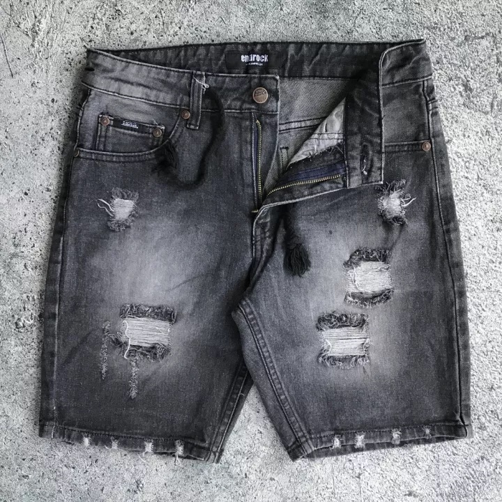 Jual CELANA PENDEK JEANS SOBEK SOBEK PRIA COWOK DEWASA WARNA HITAM SNOW ...