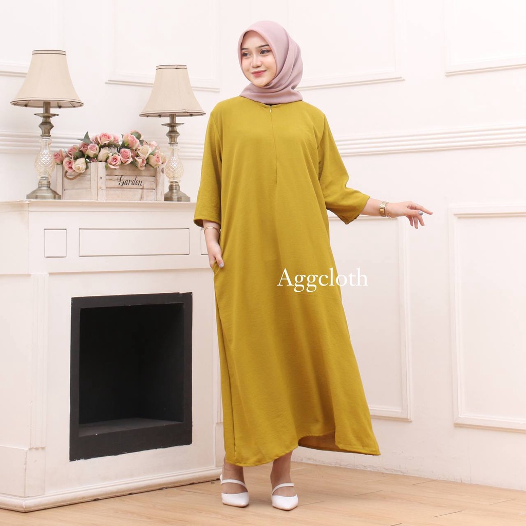 Jual Daster Gamis Crinkle Polos Kekinian Lengan Tangan 3/4 Panjang Semata Kaki Busui Jumbo LD ...