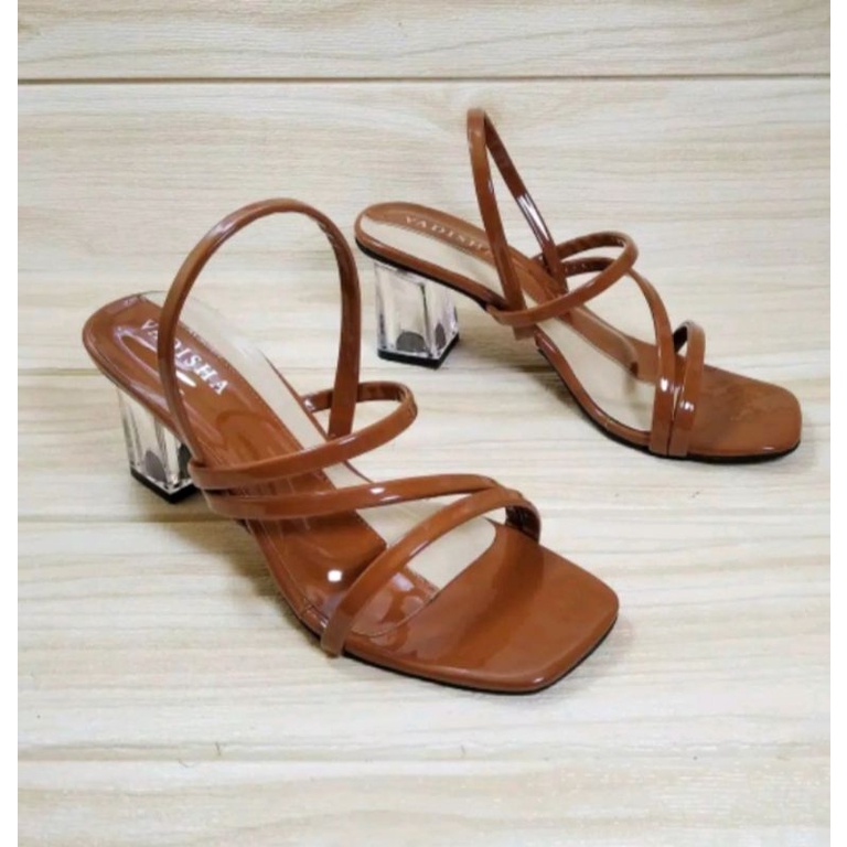 Jual Sendal Sepatu Wanita Hak kaca Model Tali Silangan Varian Warna ...