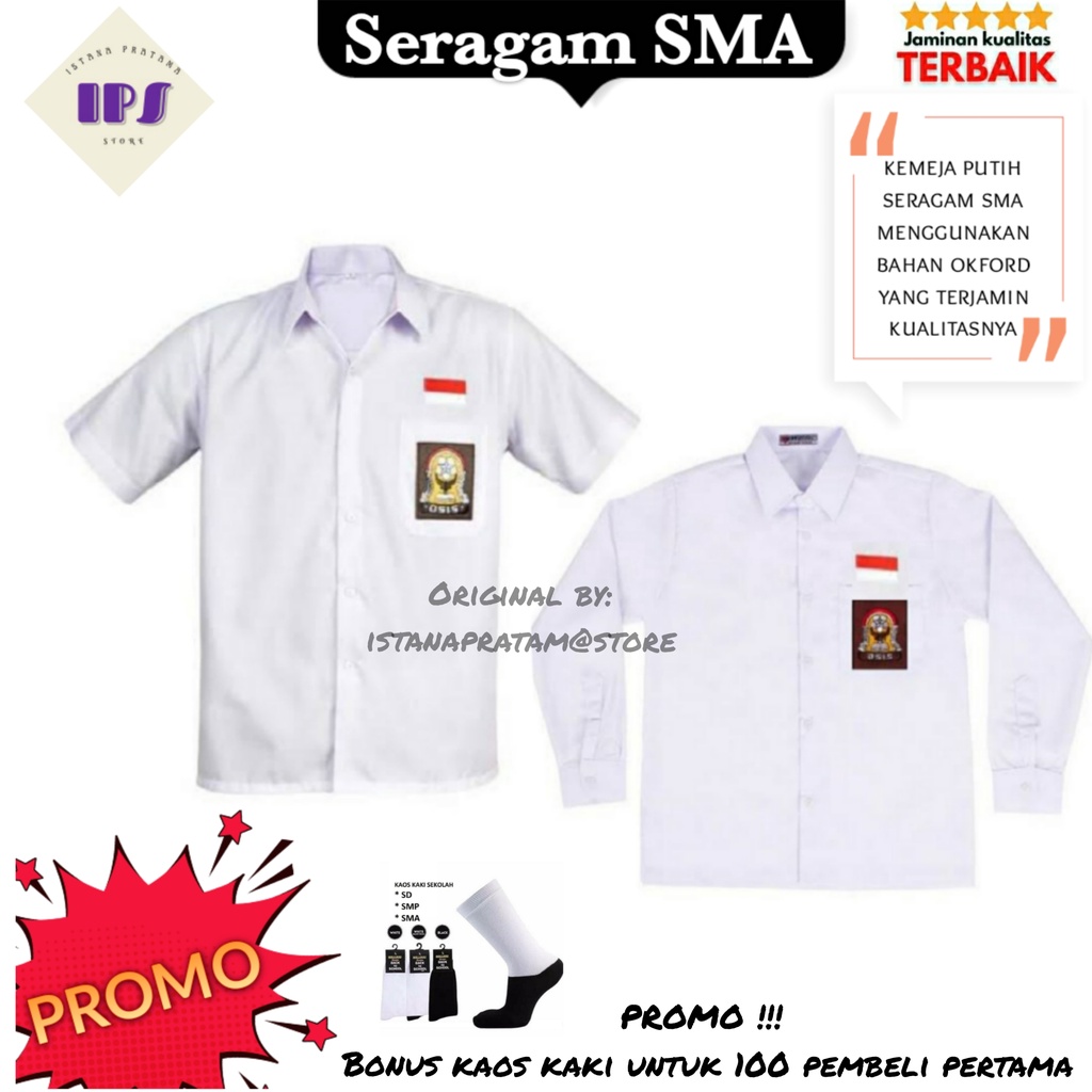 Jual Seragam Putih SMA Baju Kemeja Putih Bed SMA Lengan Panjang dan ...