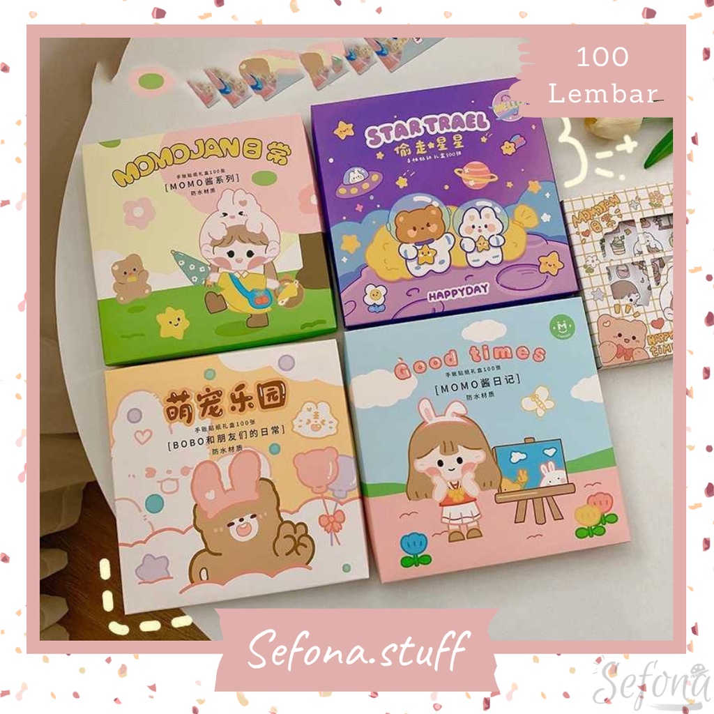 Jual [Part 1] 100 pcs Stiker Box Motif Kartun Momo, Bobo, Beruang Anti ...