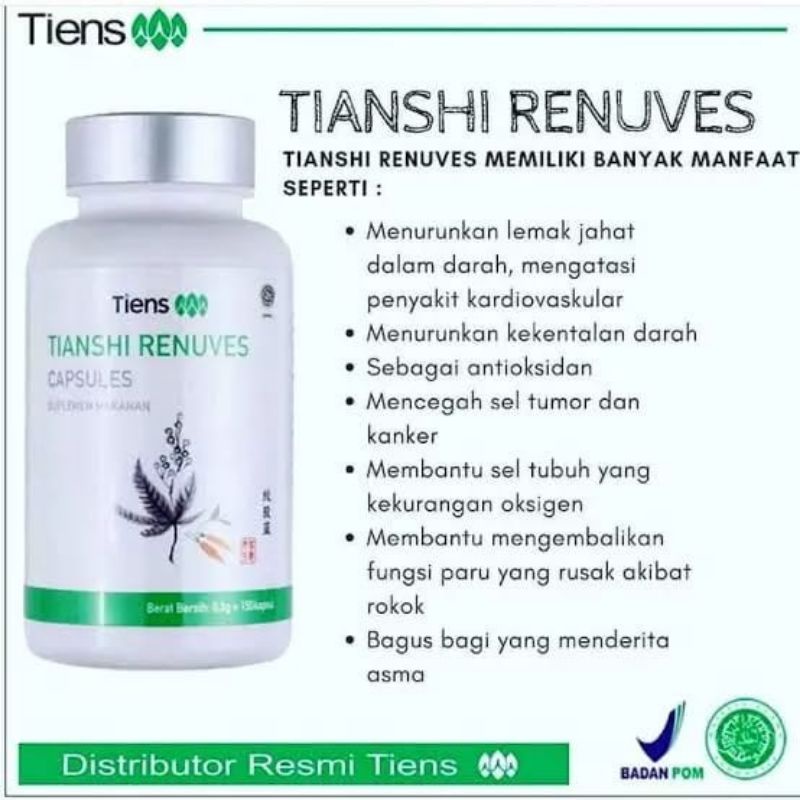 Jual TIANSHI RENUVES PELANGSING (suplemen makan) (1 Botol ) | Shopee ...