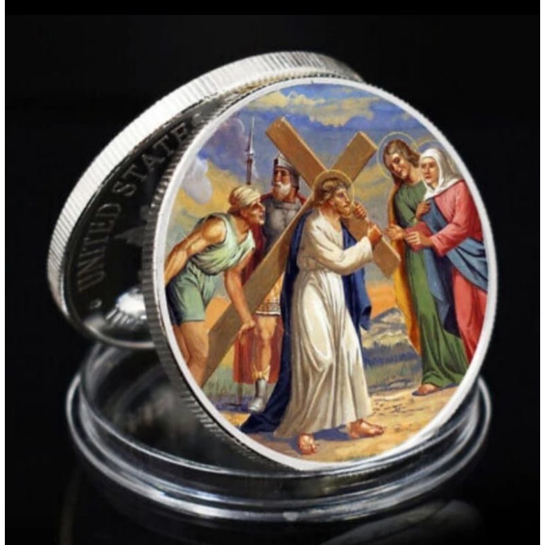 Jual Koin souvenir yesus memanggul salib ke gunung golgota art gift ...