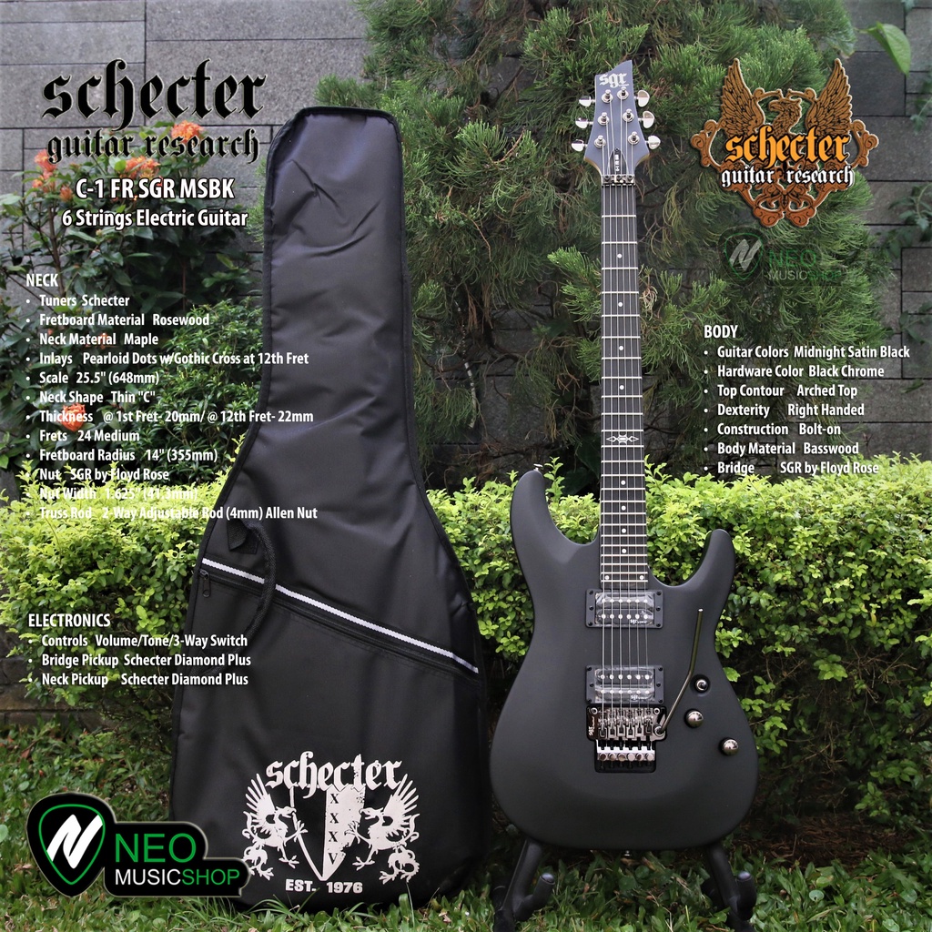 Jual SCHECTER C1 FR SGR Midnight Satin Black 6 Strings Electric Guitar ...