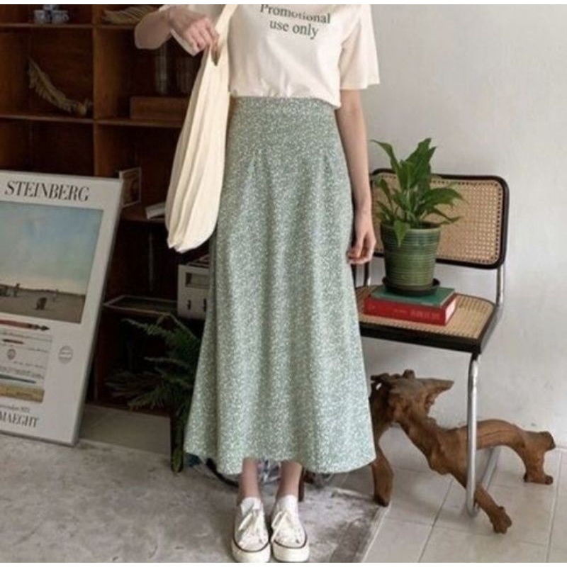 Jual skirt floral rok bunga matcha aesthetic | Shopee Indonesia