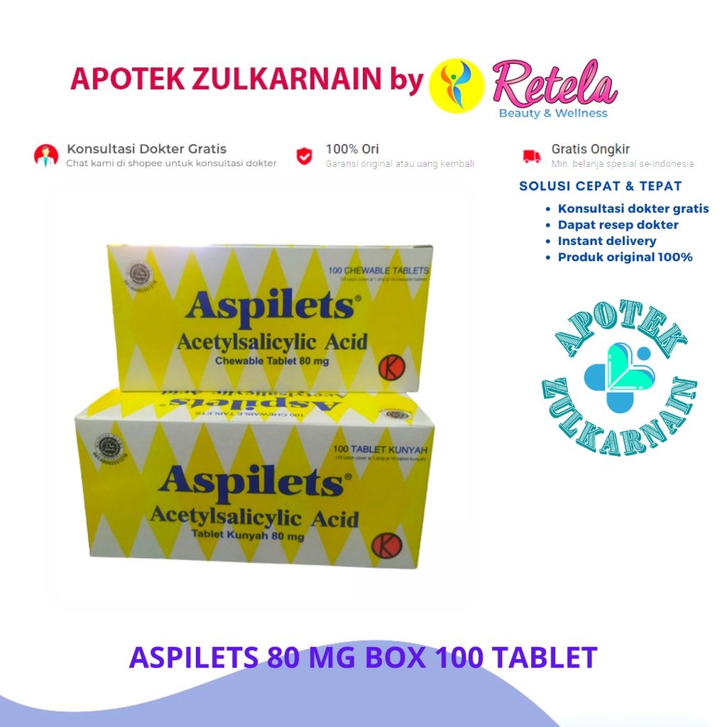 Jual ASPILETS 80 MG BOX 100 TABLET / acetosal aspilet | Shopee Indonesia
