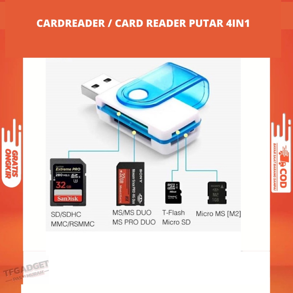 Jual Card Reader Micro SD 4 Slot Putar USB 2.0 CARDREADER Adapter Micro ...
