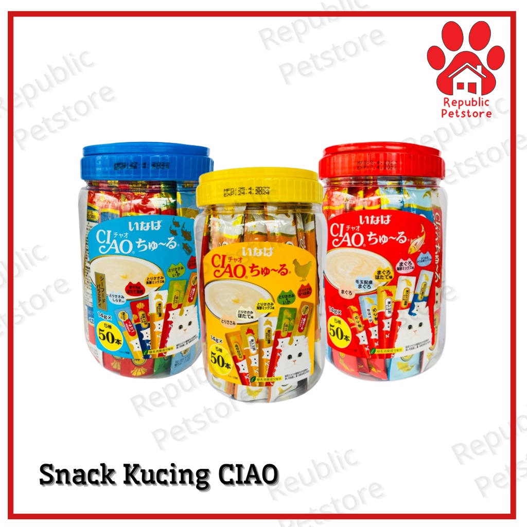 Jual Ciao Churu Cat Snack Cemilan Kemasan Toples Isi 50pcs | Shopee ...