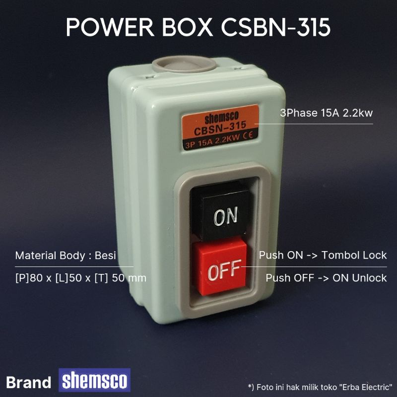 Jual Shemsco CBSN-315 3P 15A 2.2KW Power Button Box ON-OFF TBSN | Shopee Indonesia
