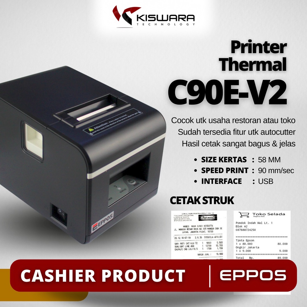 Jual Printer Thermal Xprinter 58MM C90E V2 USB Auto cutter | Shopee ...
