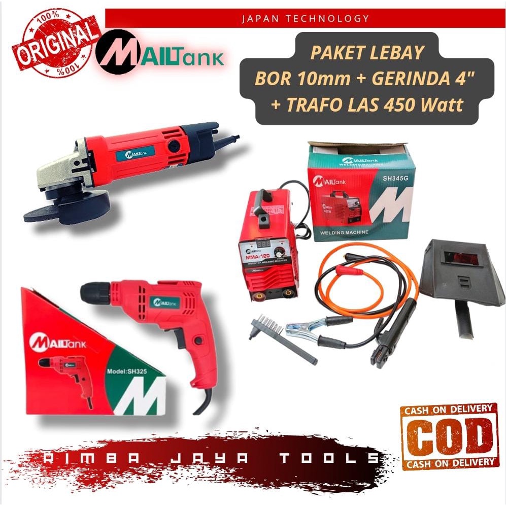 Jual PAKET LEBAY(Lengkap Bray) MAILTANK SET ALAT TUKANG LAS BOR 10MM + GERINDA 4 INCH + MESIN ...