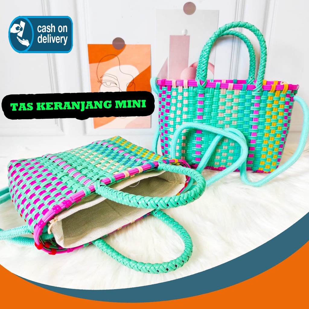 Jual TAS KERANJANG PASAR MINI HOMEMADE ANYAMAN TOTE BAG MURAH SLEMPANG ...