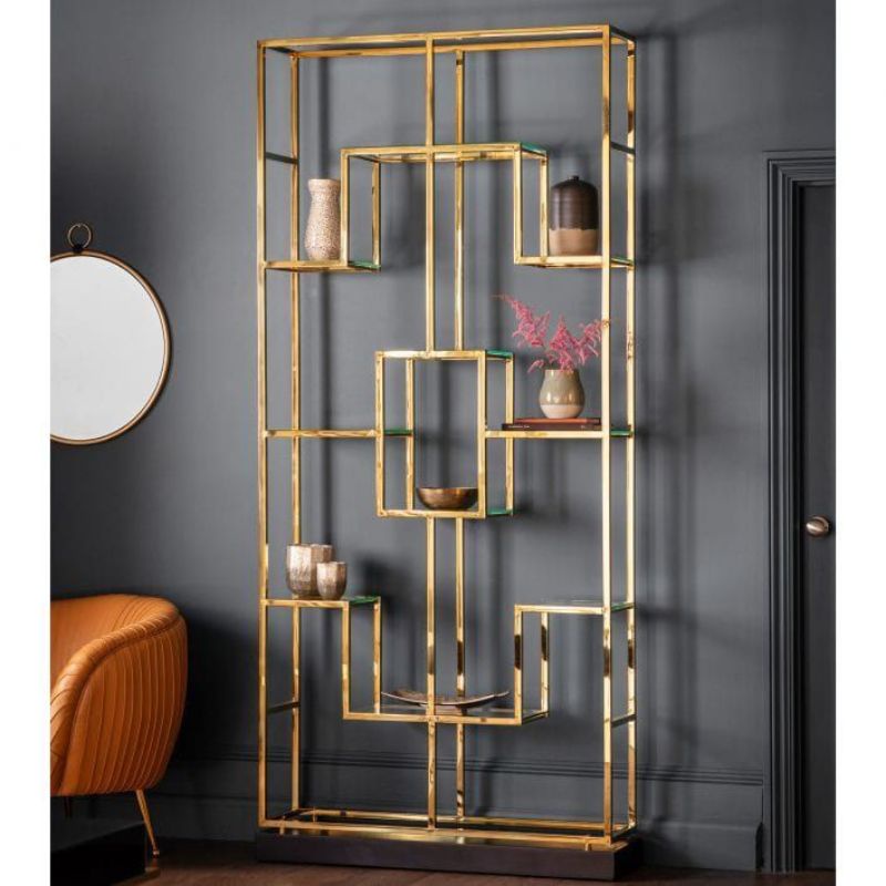 Jual rak hias stainles gold kombinasi kaca rak pajangan lemari hias ...
