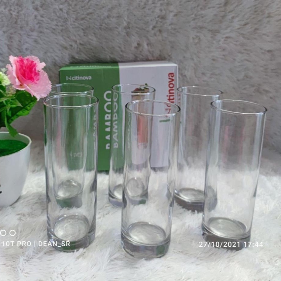 Jual Gelas Minum Kaca Bamboo Isi 6pcs / Gelas Jus / Gelas Kopi / Gelas ...