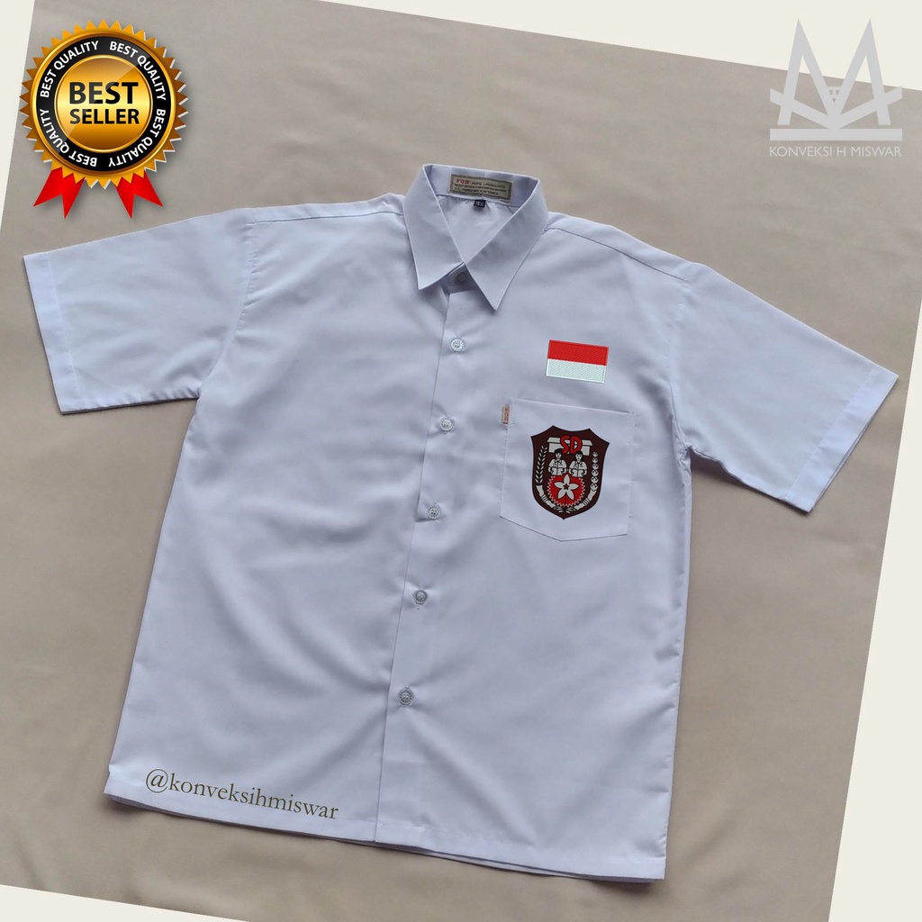 Jual Seragam Sekolah SD Kemeja Putih Lengan Pendek Bet Osis Bendera ...