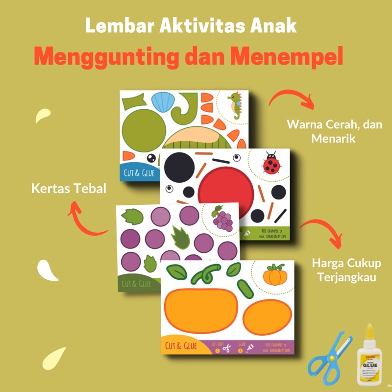 Jual gunting tempel/ lembar aktivitas menggunting/ worksheet anak/ cut ...
