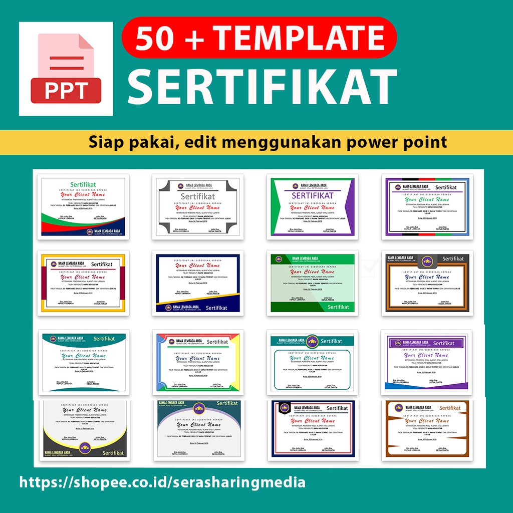Jual 50 Template Sertifikat / Piagam Format Powerpoint PPT Siap Edit ...
