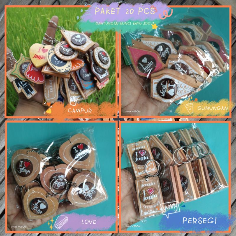 Jual Paket Souvenir isi 20 pcs gantungan kunci kayu khas Jogja Souvenir Malioboro oleh oleh khas ...