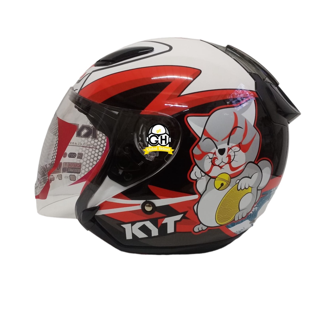 Jual HELM HALF FACE KYT DJ MARU KYT DJMARU MOTIF KABUKI CAT WHITE ...