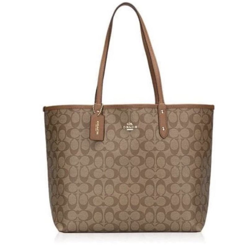 Jual Coach Reversible Signature City Tote Khaki Saddle - ORIGINAL 100% ...
