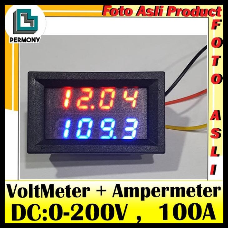 Jual Voltmeter Dual Dc 0-200V 100A Current Arus Shunt Volt Meter 4 ...