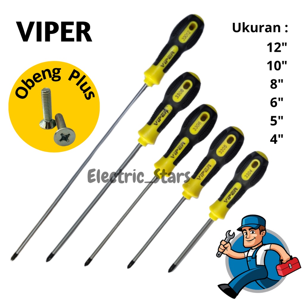 Jual Obeng Magnet Plus (+) VIPER 4" 5" 6" 8" 10" 12" | Shopee Indonesia