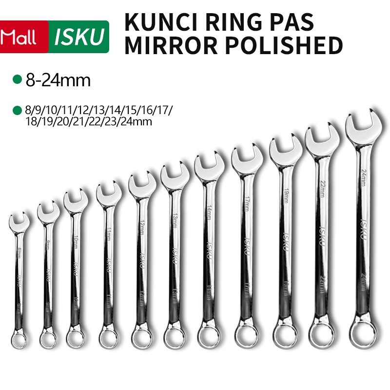 Jual ISKU Kunci Ring Pas Set 8-24mm Combination Spanner Wrench Bahan Cr ...