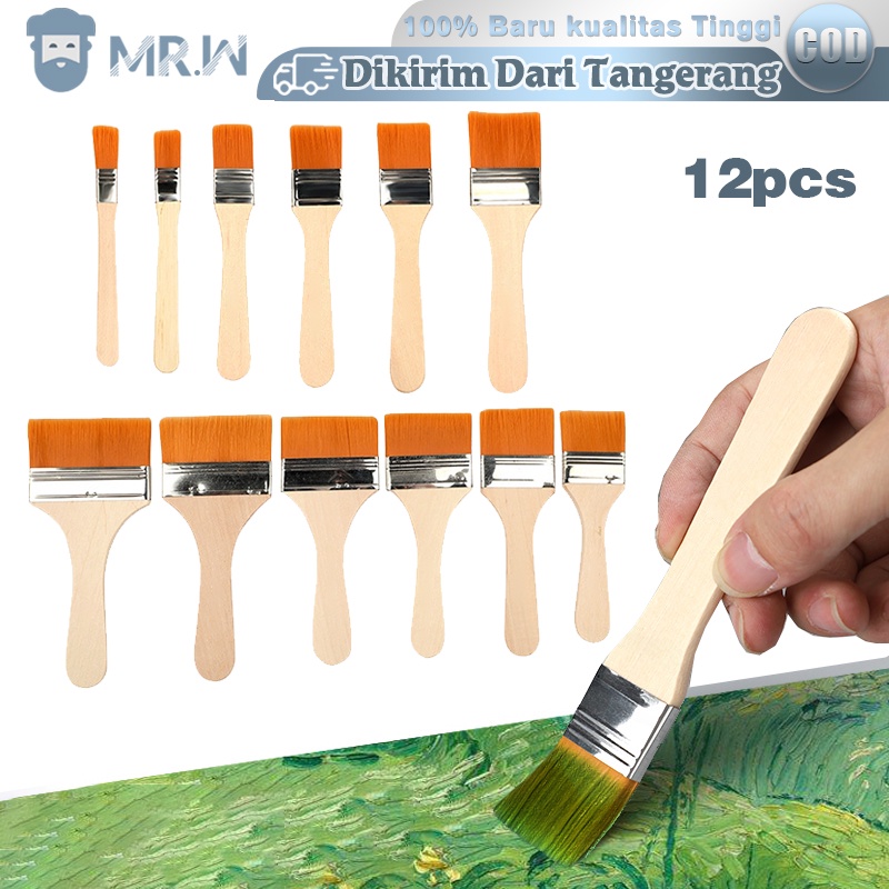 Jual 12pcs/set Kuas Cat Gagang Kayu Tebal Halus Kuas Lukis Besar Lebar ...