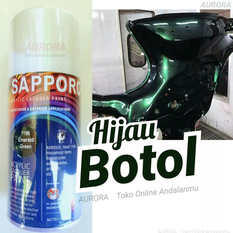 Jual Cat Pilok Sapporo 7196 Emerald Green 300ml Hijau Botol Tua Met ...