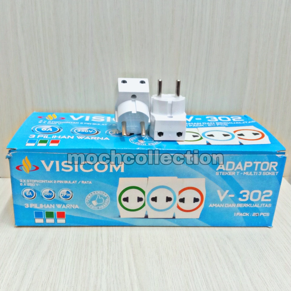 Jual VISICOM adaptor steker T-multi 3 soket 3x stopkontak 2 pin bulat ...