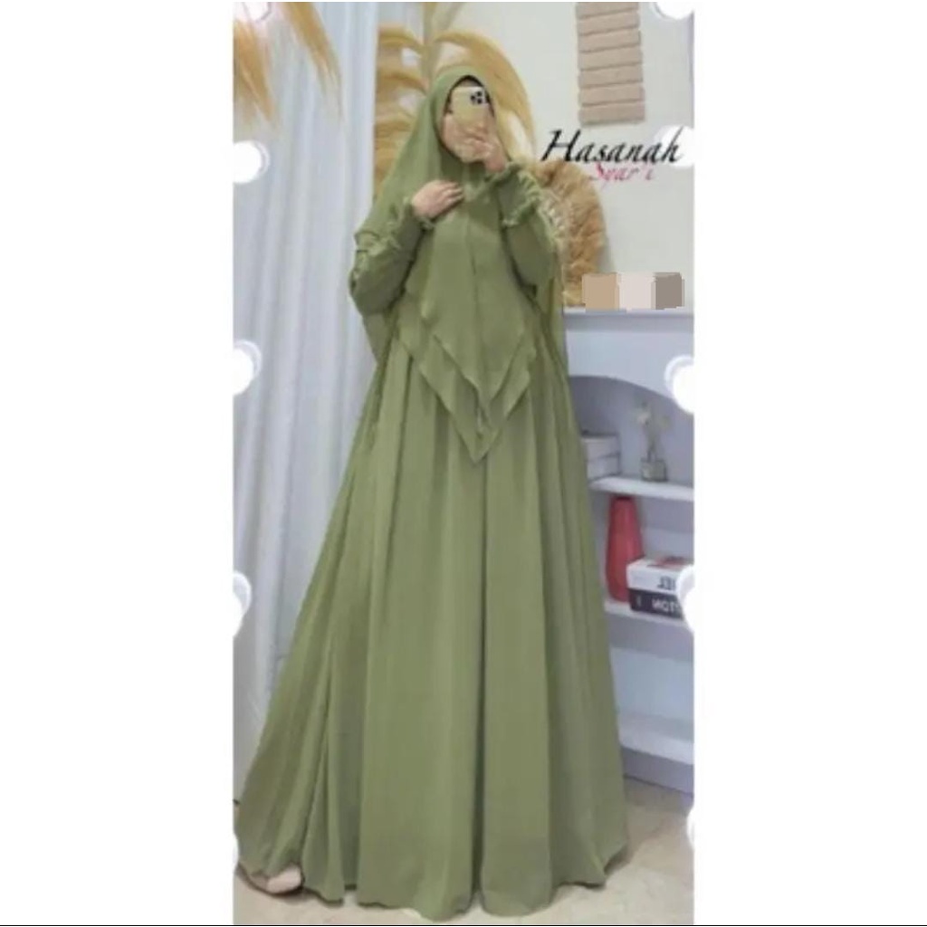 Jual HASANAH SYARI PLUS HIJAB / Baju Gamis Set Jilbab Syari Bahan Ceruty / Gamis Syari Busui ...
