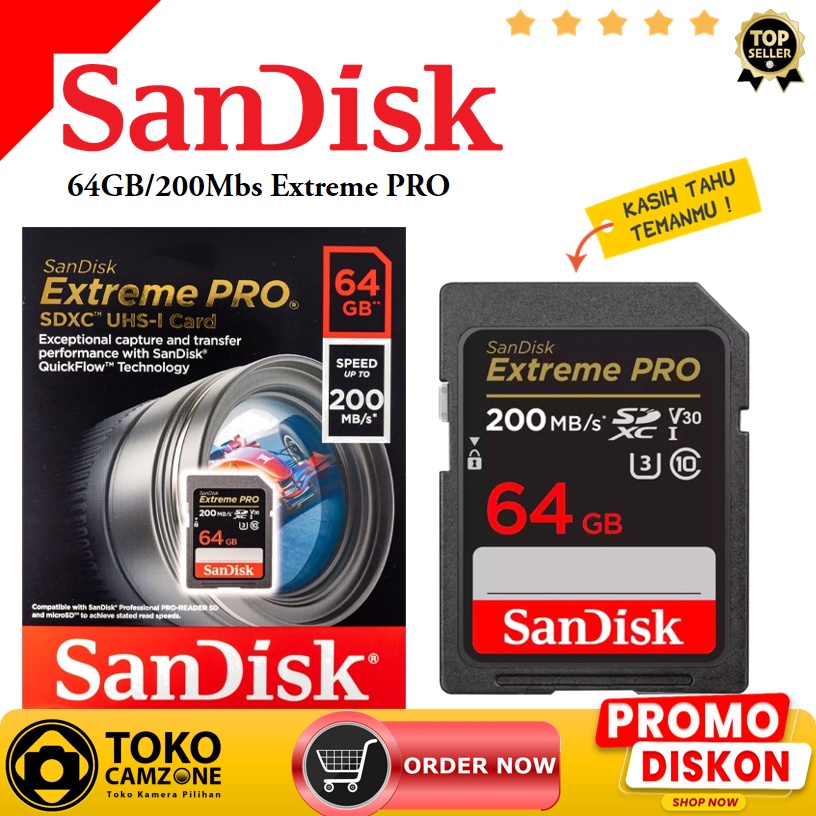 Jual SanDisk 64GB/200Mbs Extreme PRO UHS-I SDXC Memory Card - SDSDXXU | Shopee Indonesia